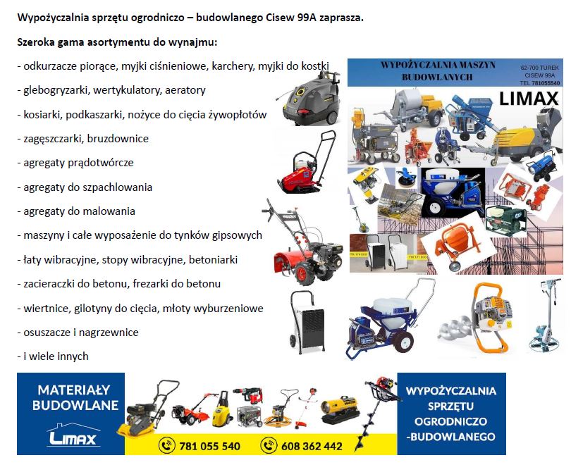 Ogłoszenie: Wypożyczalnia sprzętu ogrodniczo - budowlanego, kategoria: usługi budowlane